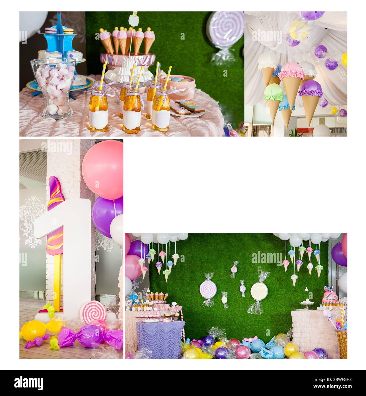summer time theme for party or birthday. Collage of five pictures of ...