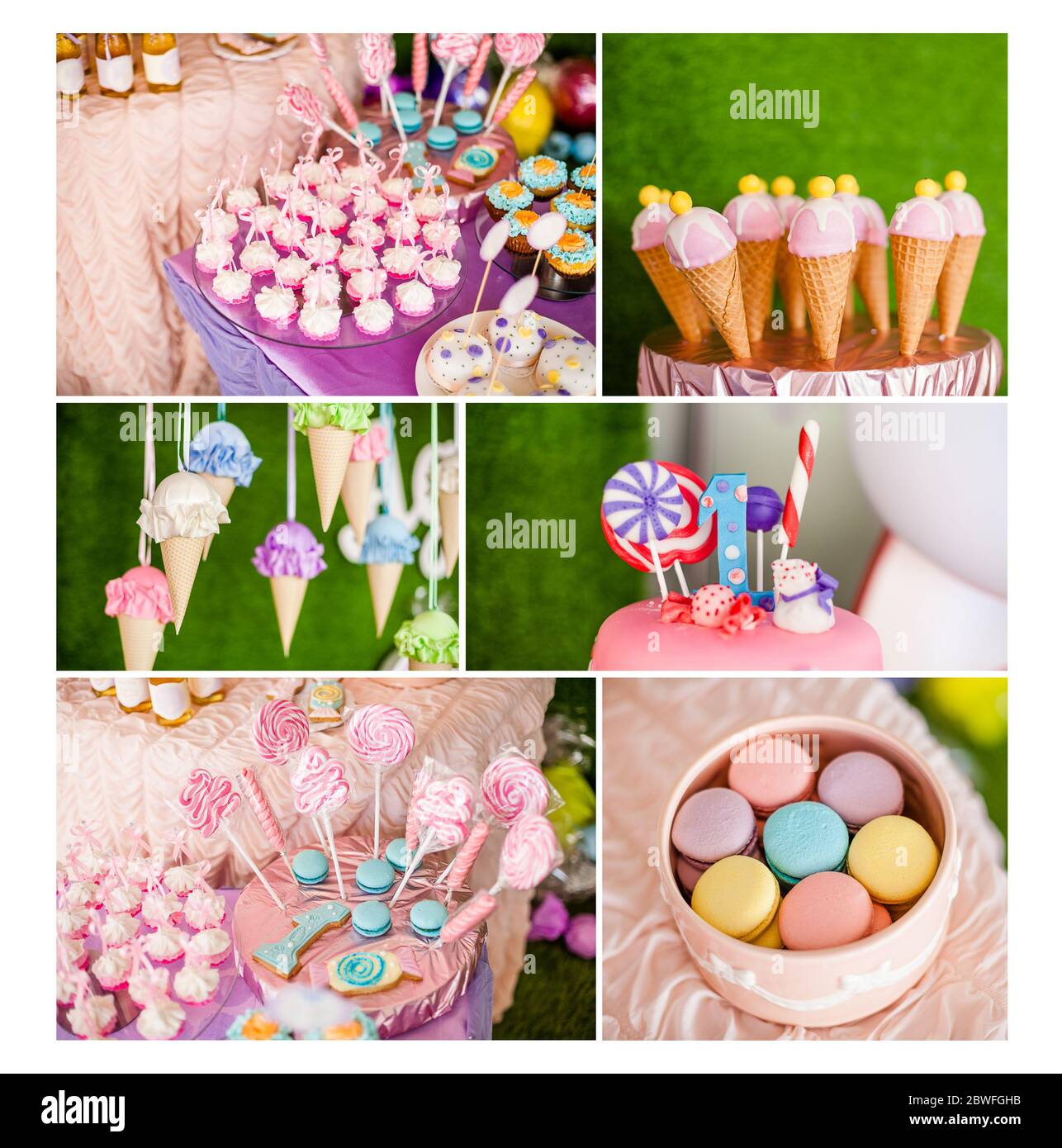 summer time theme for party or birthday. Collage of five pictures of ...