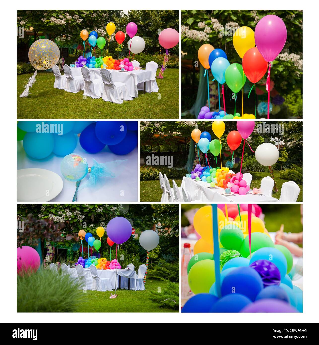 summer time theme for party or birthday. Collage of five pictures of ...