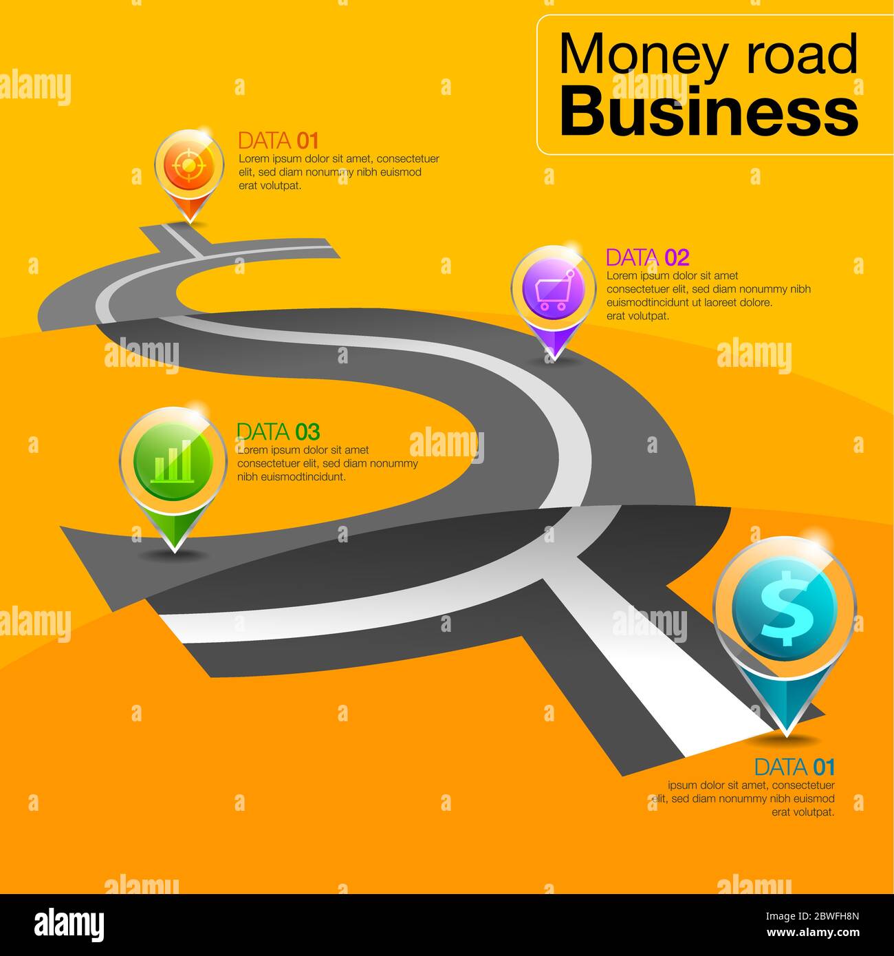 Infographic business money road design. road map to success concept ...