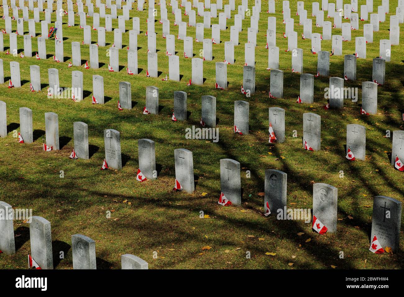 Hamilton Ontario Canada Military cemetery with small Canadian flags ...