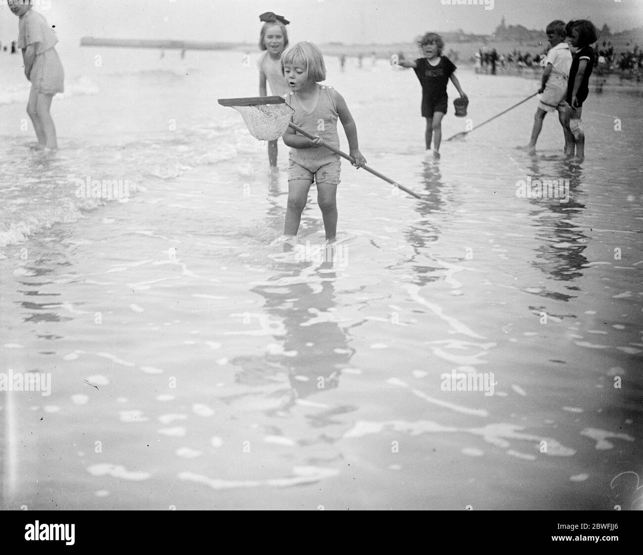 The look of wonder . A little shrimper on the coast of Normandy looks ...