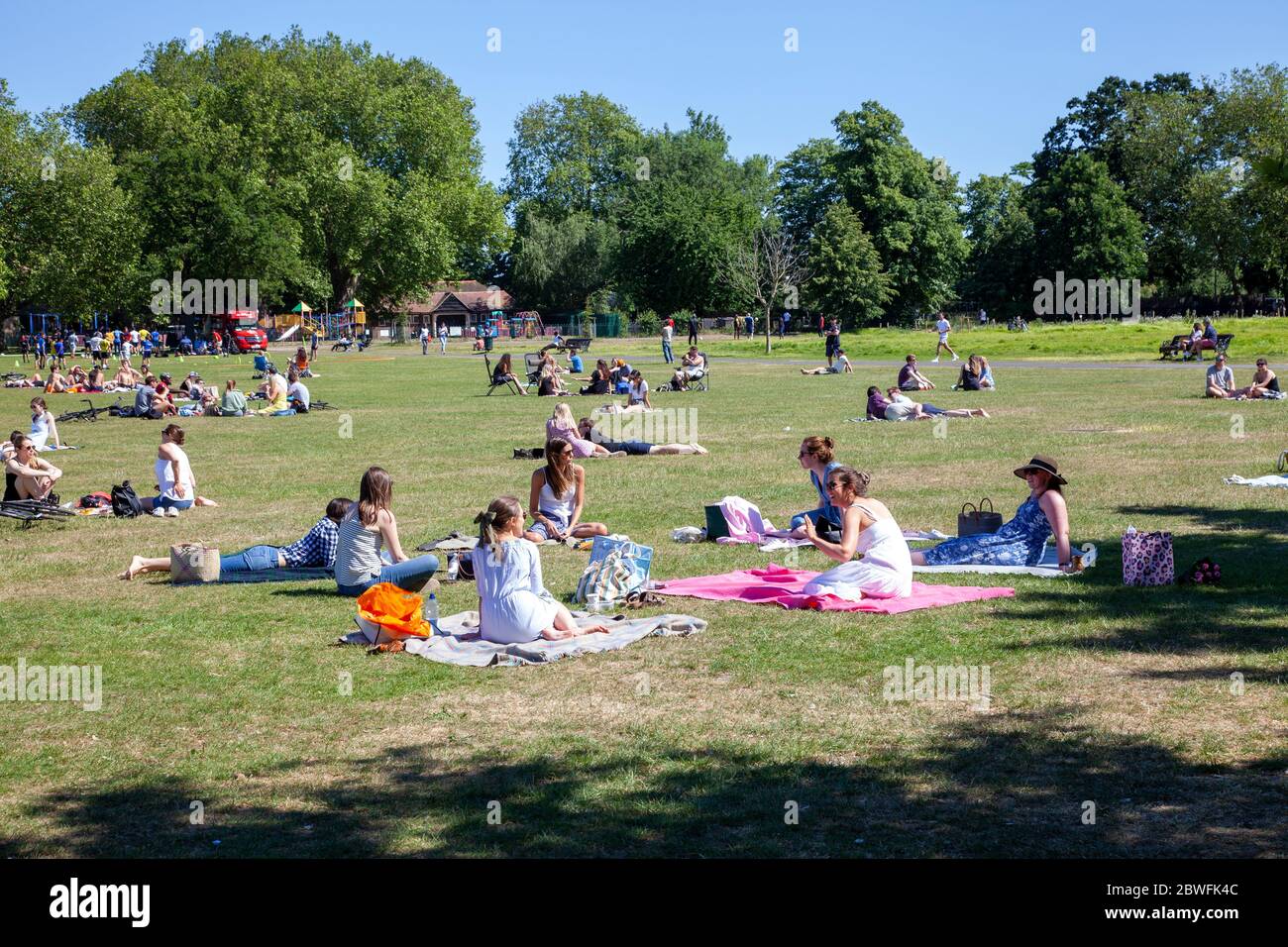 Busy Clapham Common Park During Lockdown and Isolation - London UK ...
