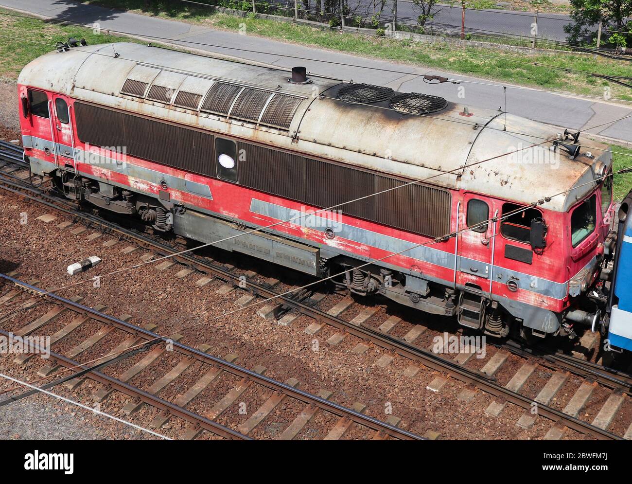 Red diesel engine from above the bridge Stock Photo - Alamy