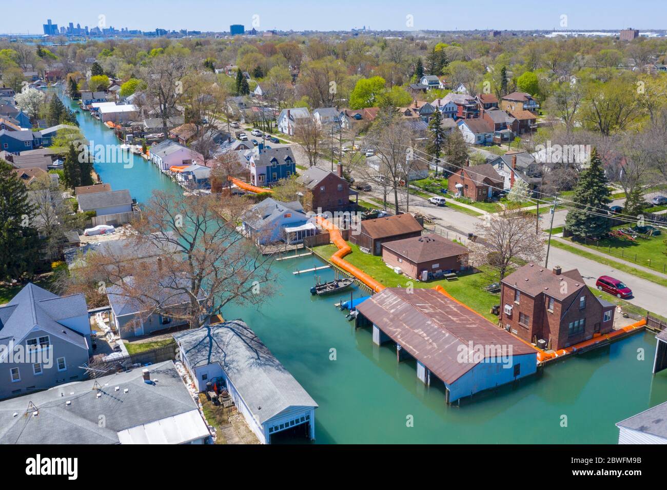 Detroit, Michigan - The city has installed orange flood control ...