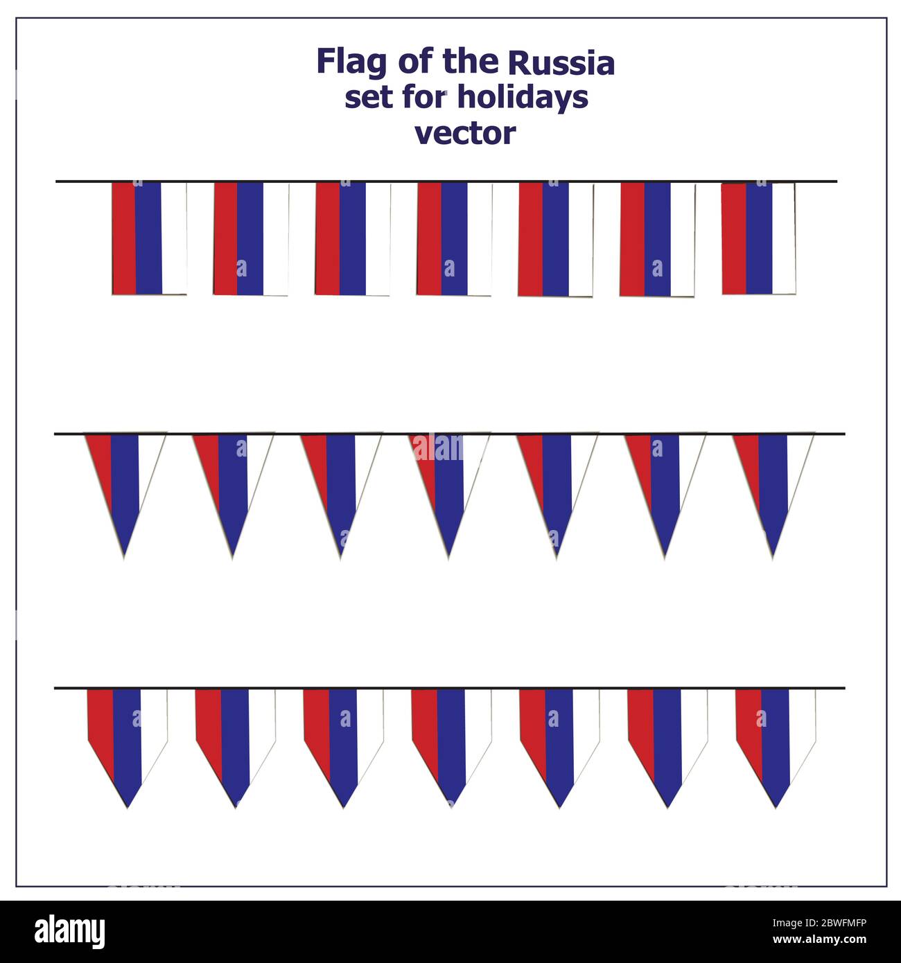 Bright set with flags Russia for holidays. Collection with garlands ...