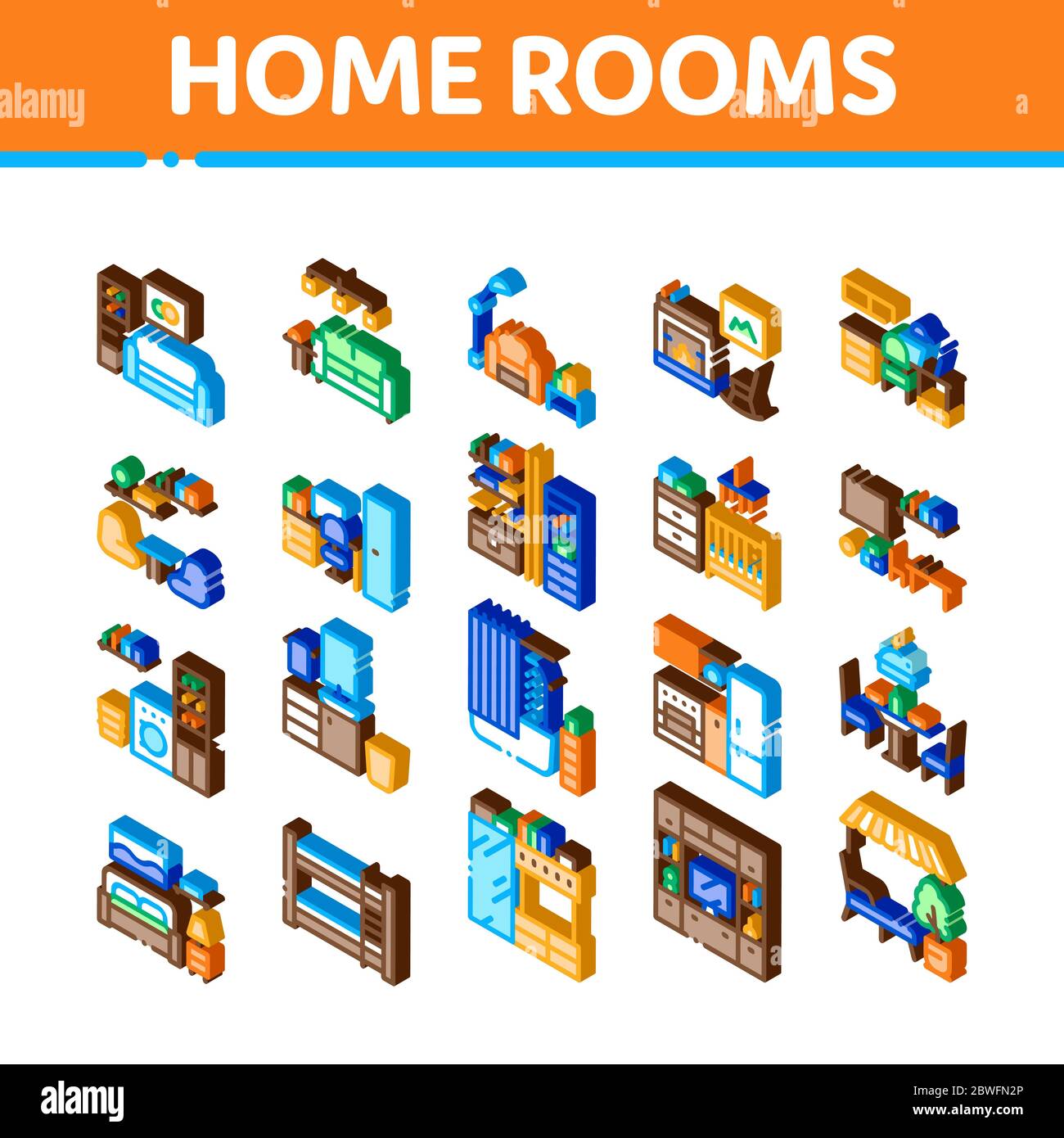 Interior furniture 3d isometric icons set sofa hi-res stock photography ...