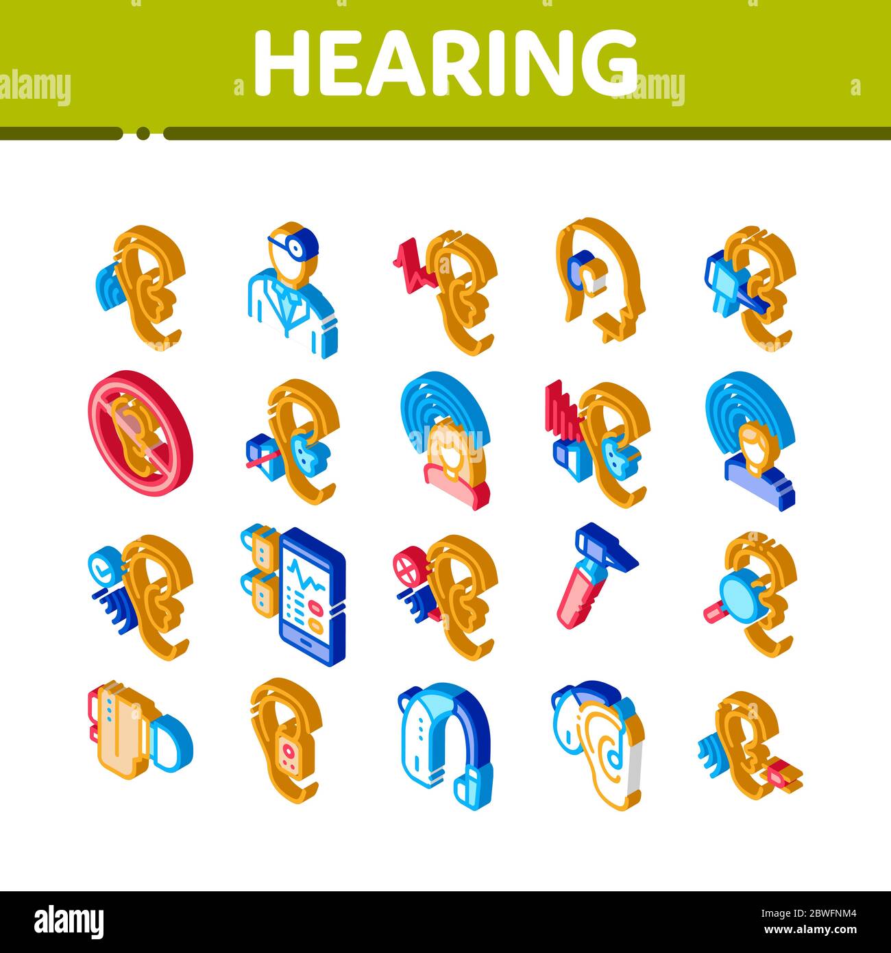 Hearing Human Sense Isometric Icons Set Vector Stock Vector Image Art