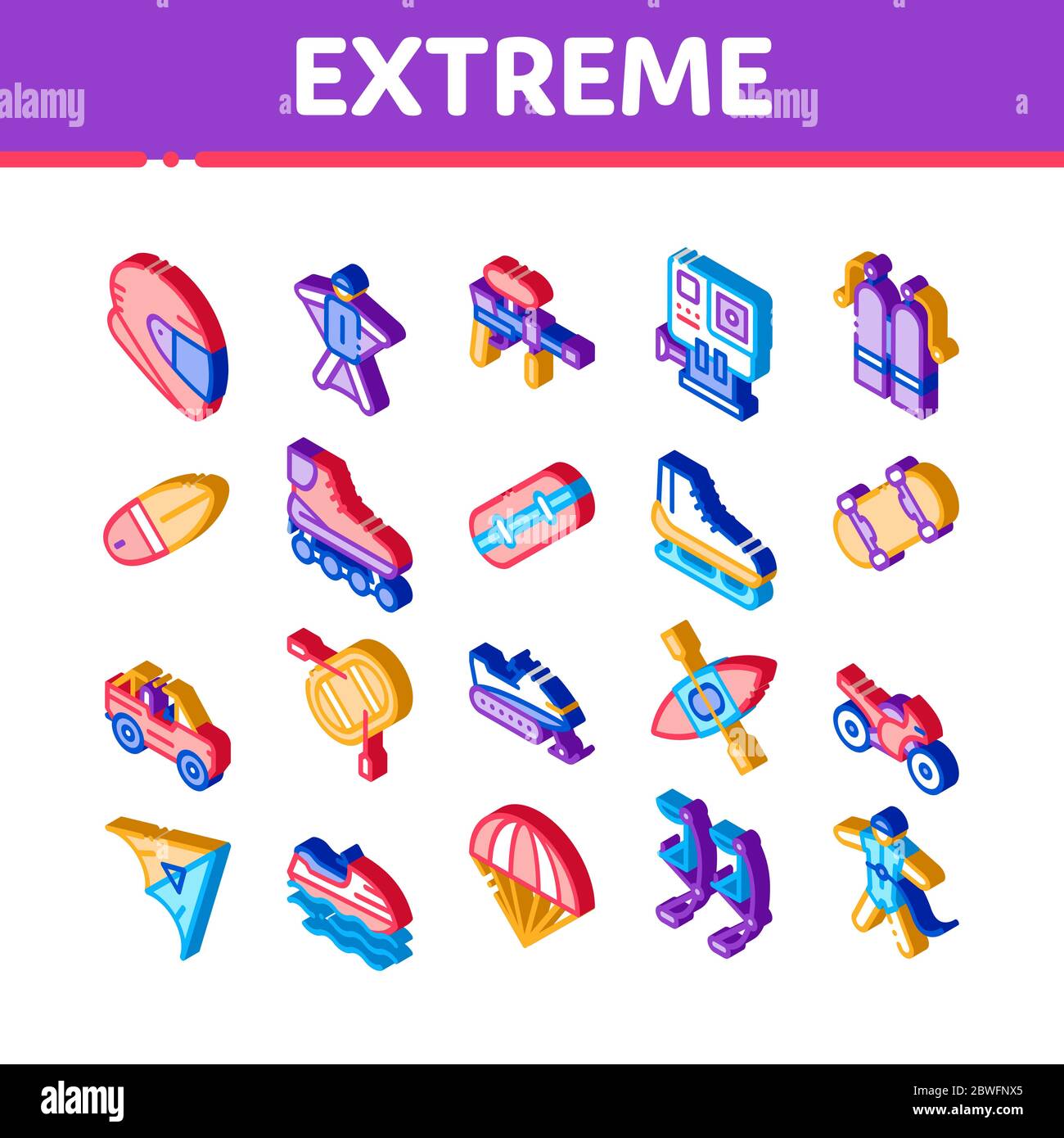 Extreme Sport Activity Isometric Icons Set Vector Stock Vector Image ...