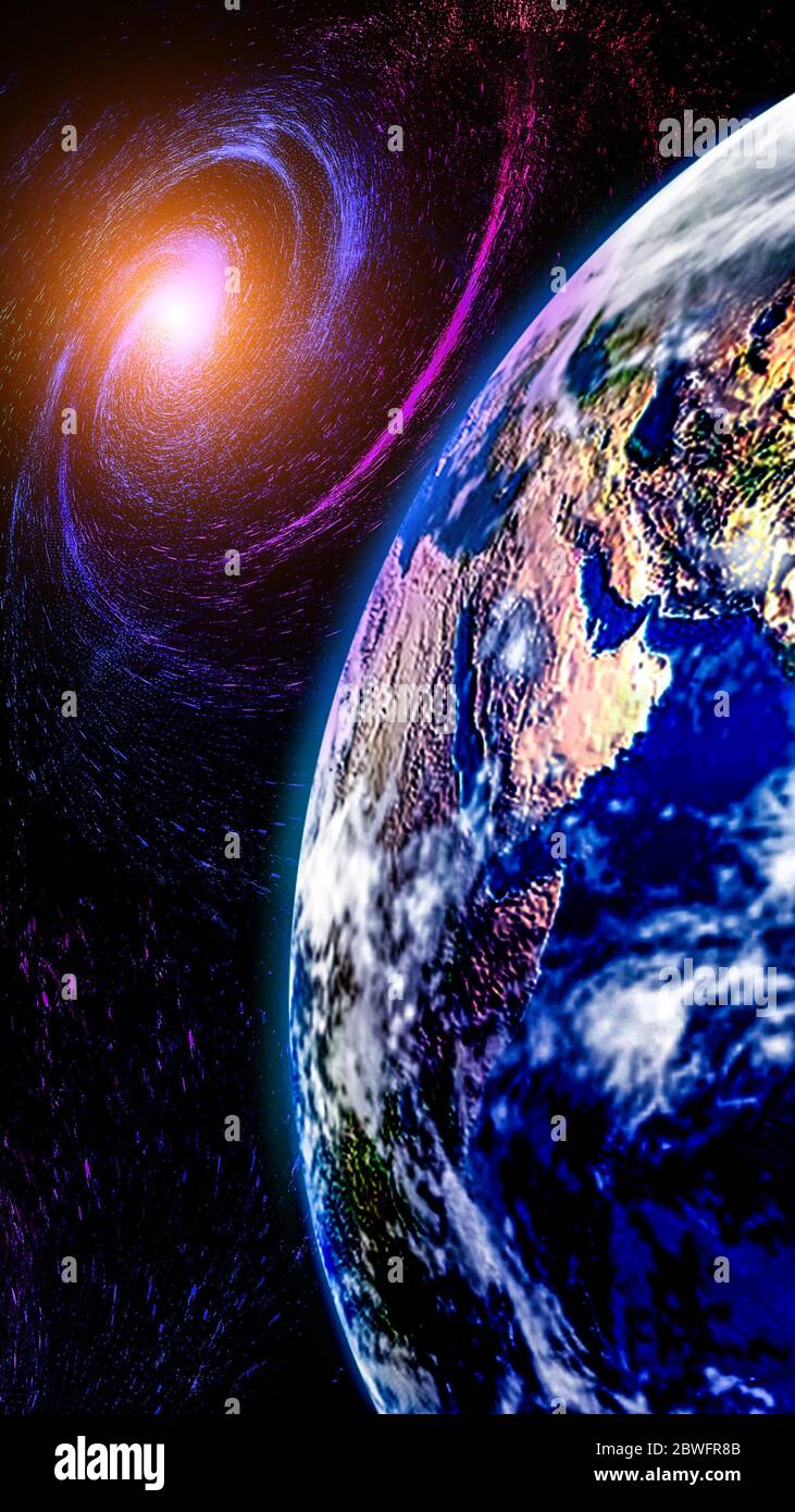 3D rendering of parts of the earth and the cosmic galaxy vortex Stock ...