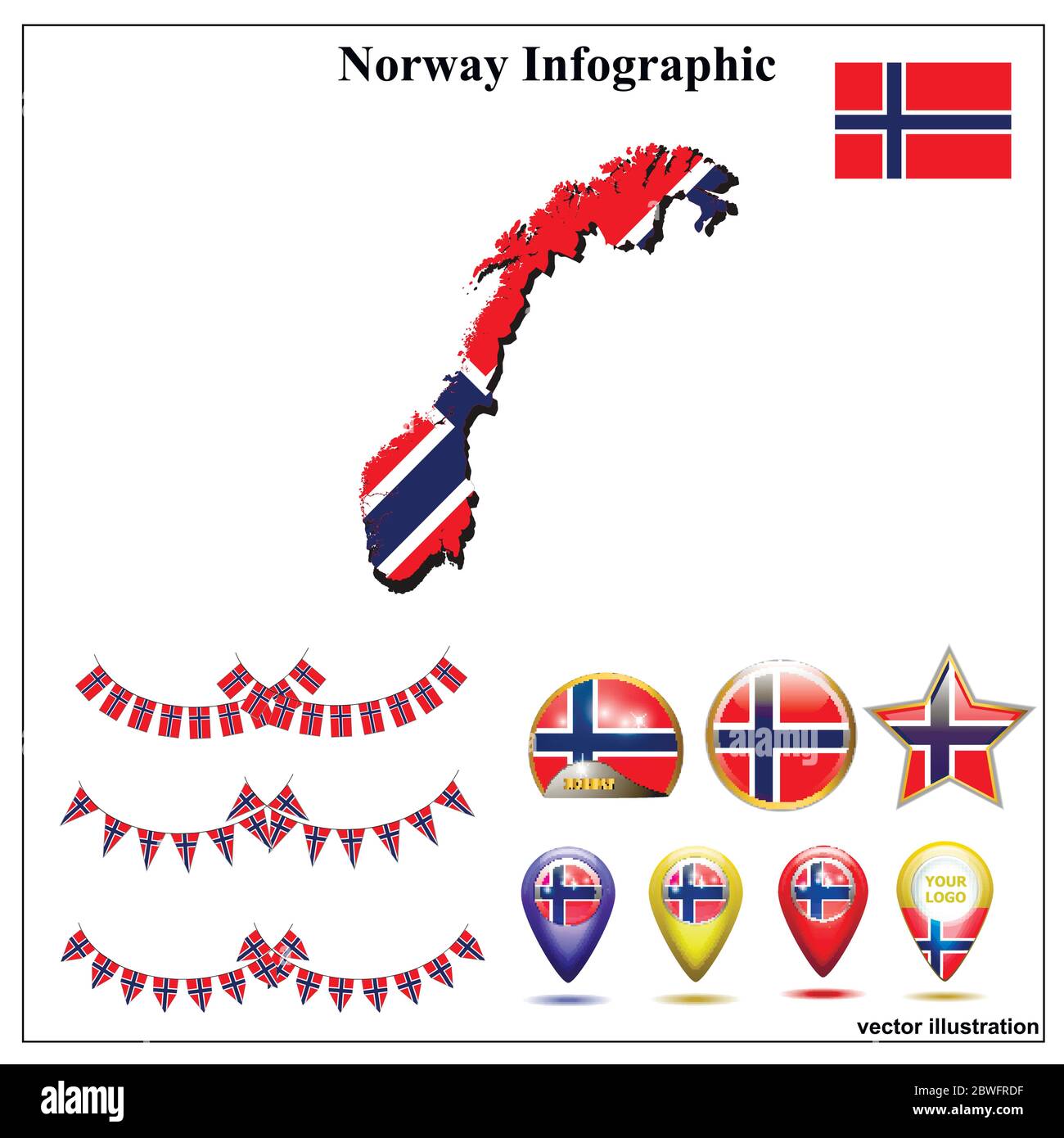 Bright Map of Norway. Map of Norway graphic illustration on white ...