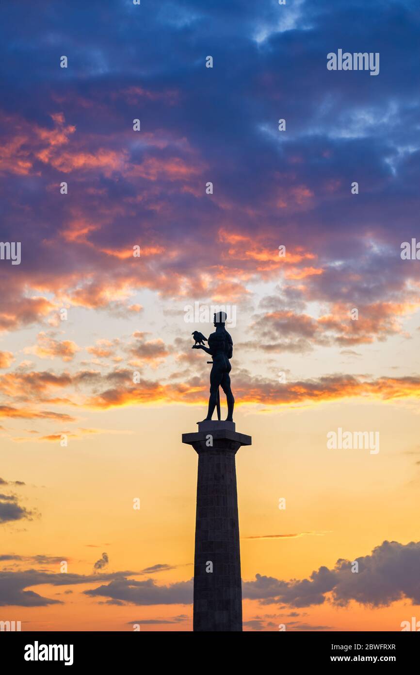 Silhouette of Victor monument, symbol of Belgrade, with beautiful ...