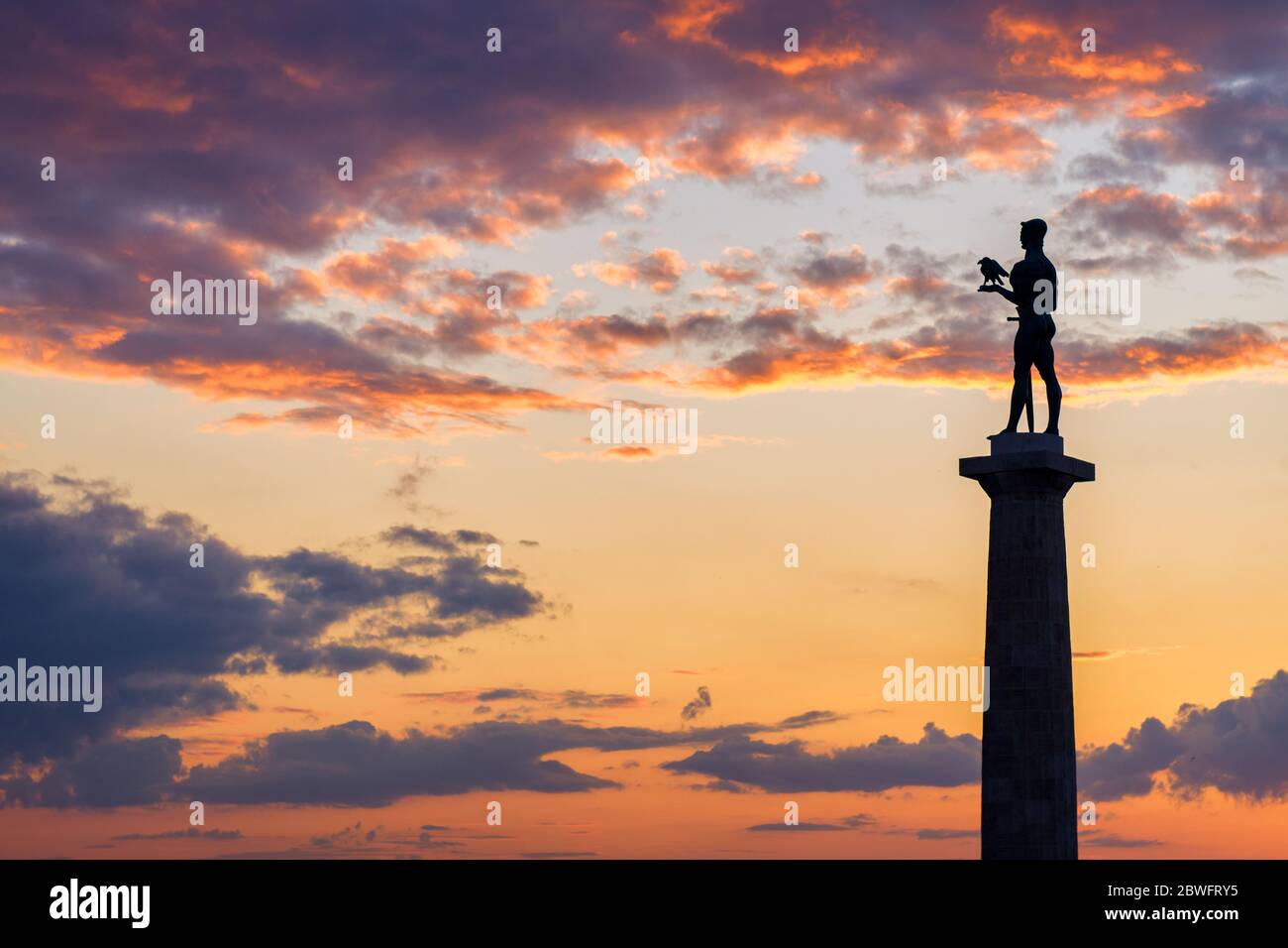 Silhouette of Victor monument, symbol of Belgrade, with beautiful ...