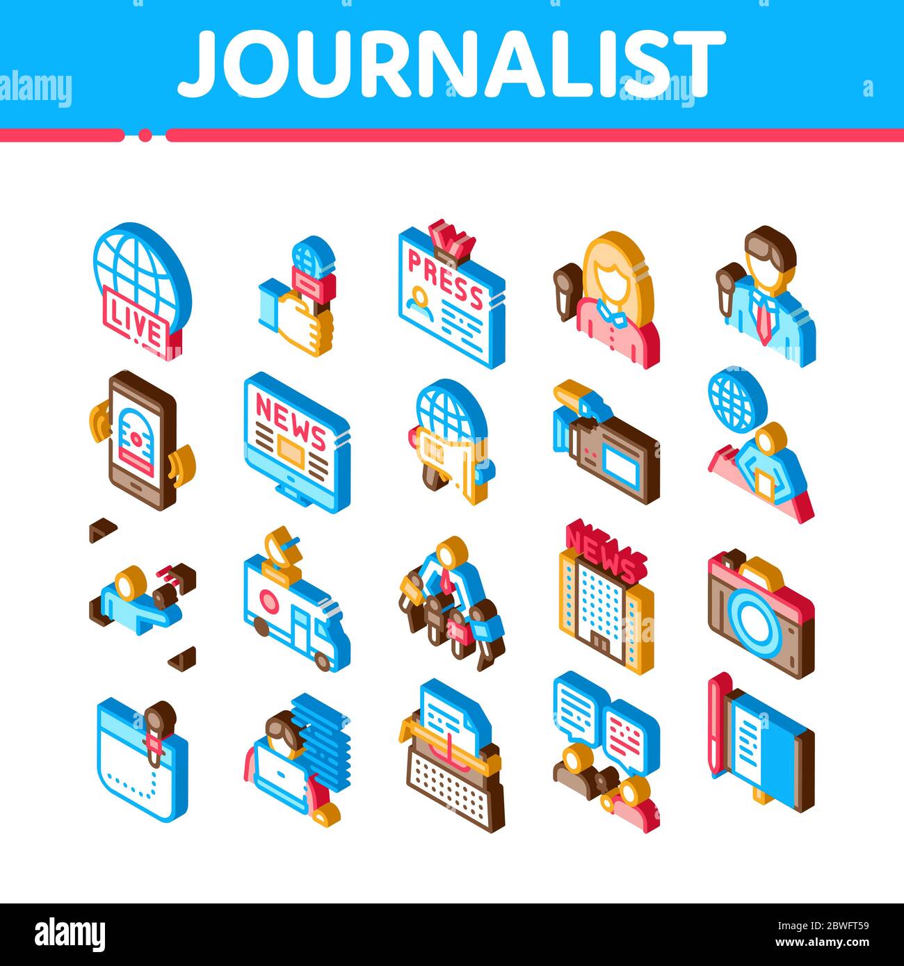Journalist Reporter Isometric Icons Set Vector Stock Vector Image & Art ...