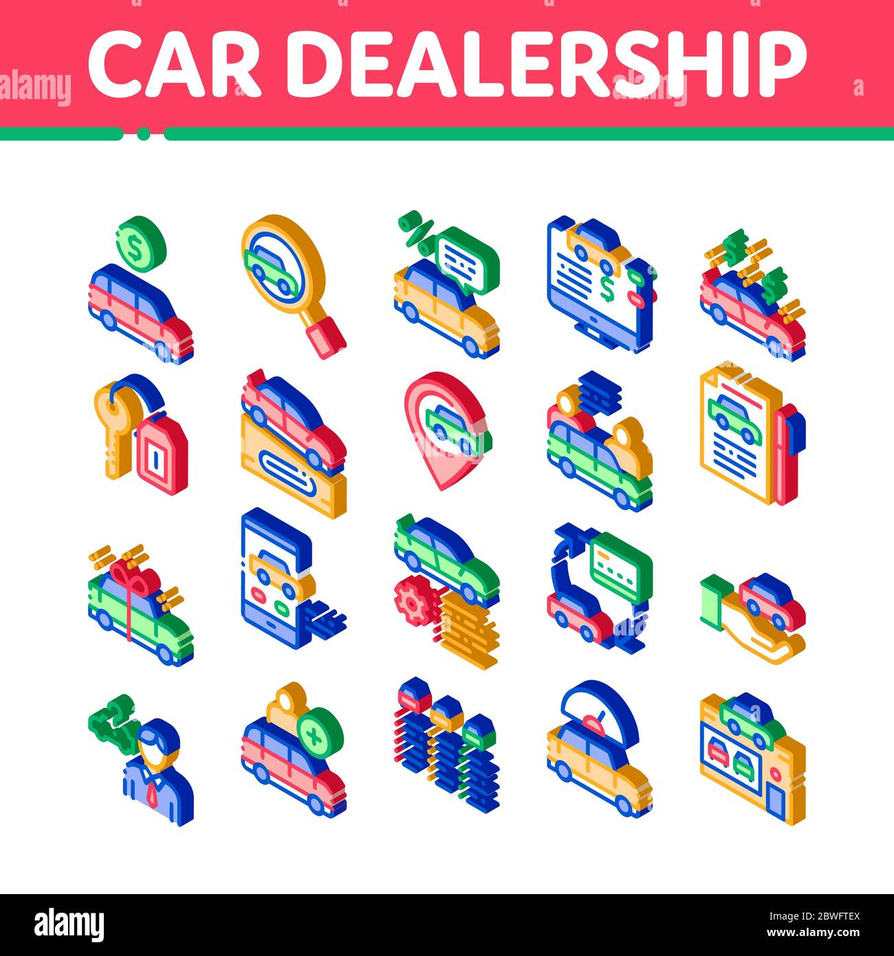 Car Dealership Shop Isometric Icons Set Vector Stock Vector Image & Art ...