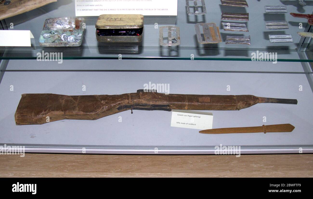 Colditz Castle - Schoss Colditz - Cardboard rifle as used as part of ...