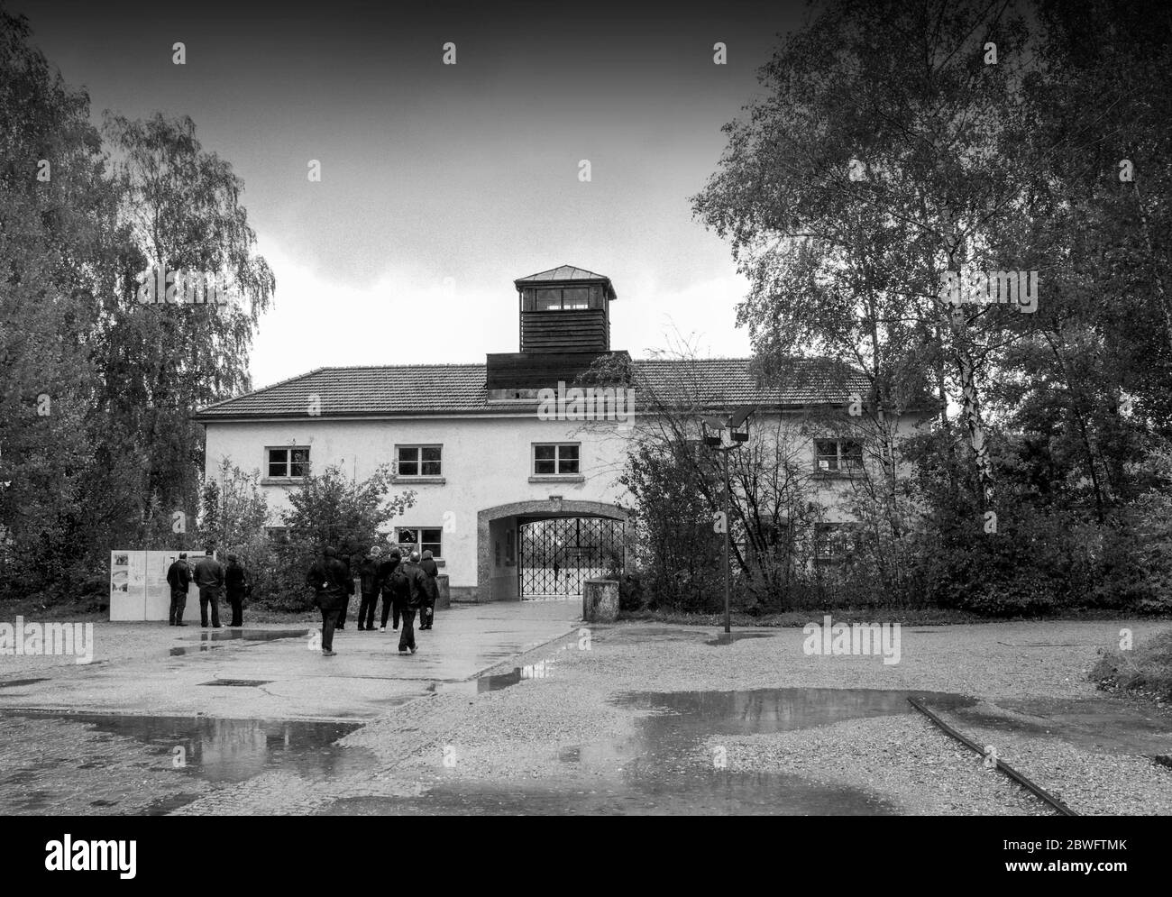 Entrance building to Dachau Concentration Camp. Opened in 1933 it was ...