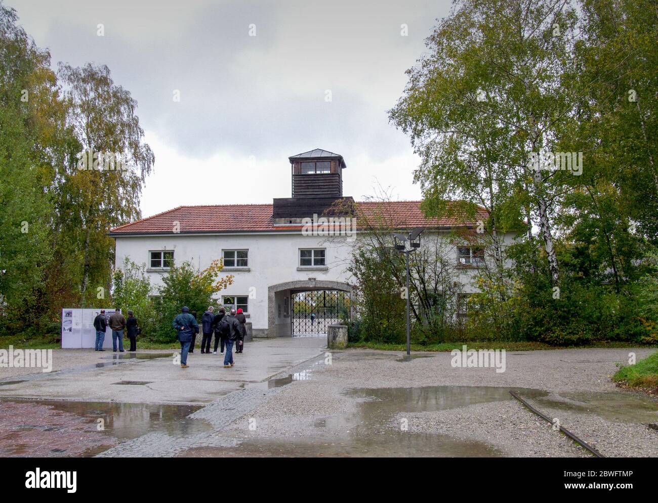 Entrance building to Dachau Concentration Camp. Opened in 1933 it was ...