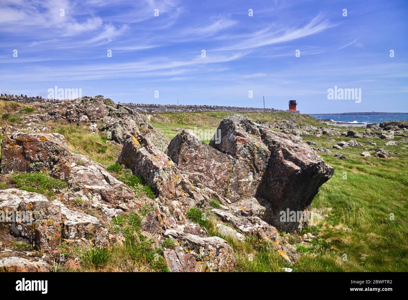 Large stones and grasslands at Scarlett Point, Castletown, Isle of Man ...