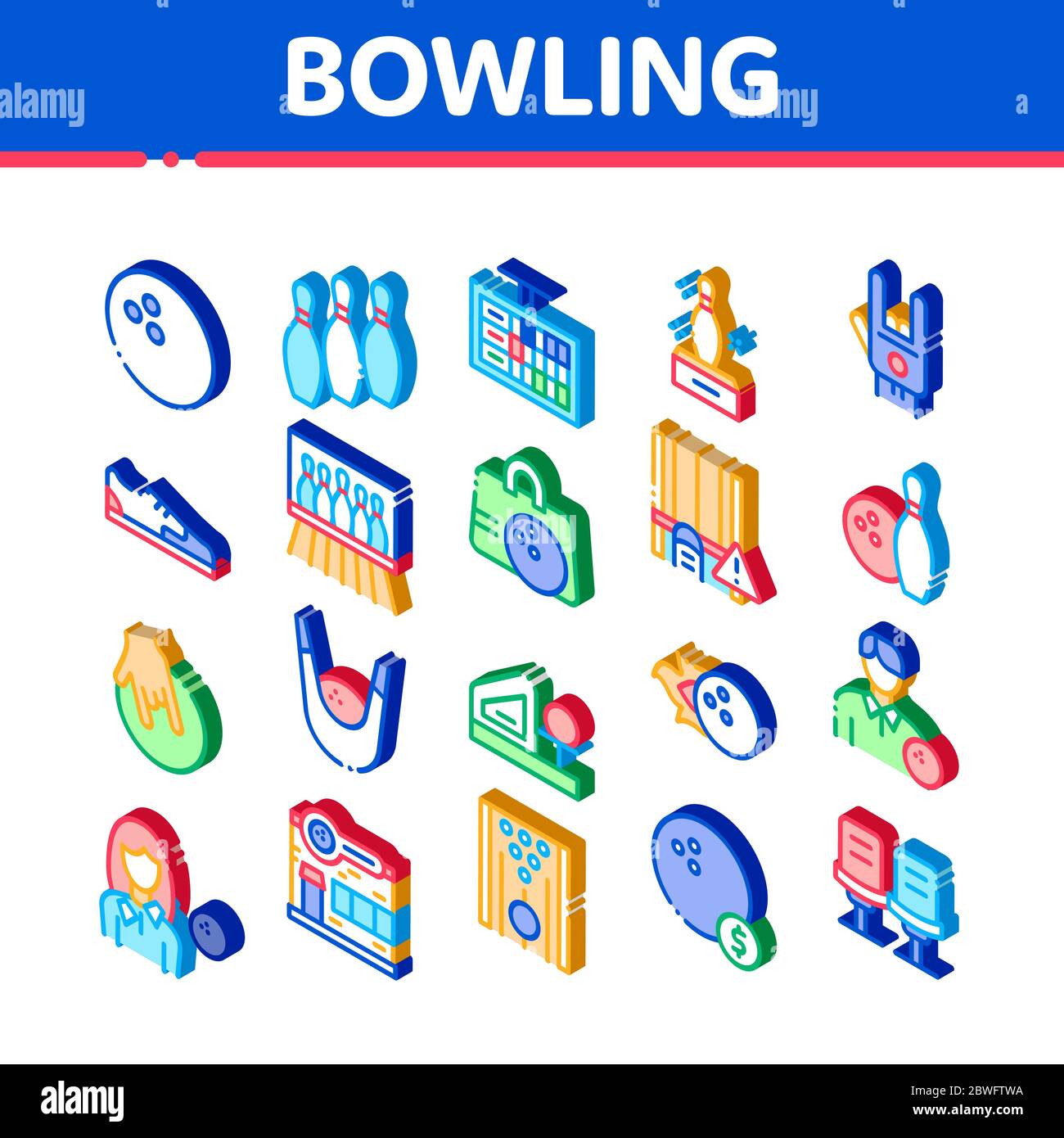 Bowling Game Tools Isometric Icons Set Vector Stock Vector Image & Art ...