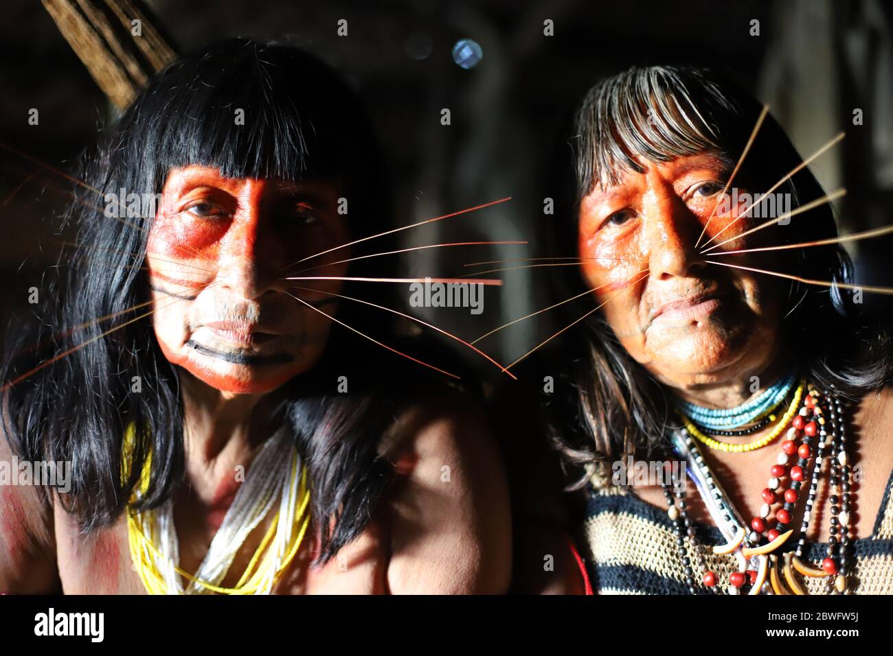 Two of the whiskered Matses women. BUEN PERU VILLAGE, PERU ...