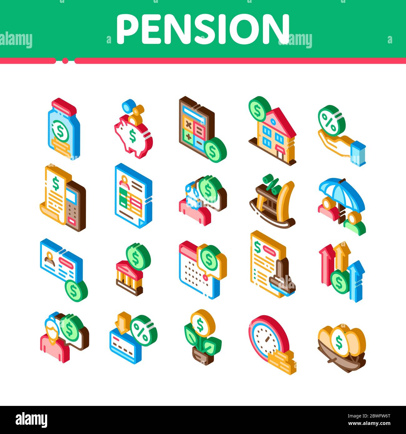 Pension Retirement Isometric Icons Set Vector Stock Vector Image & Art ...