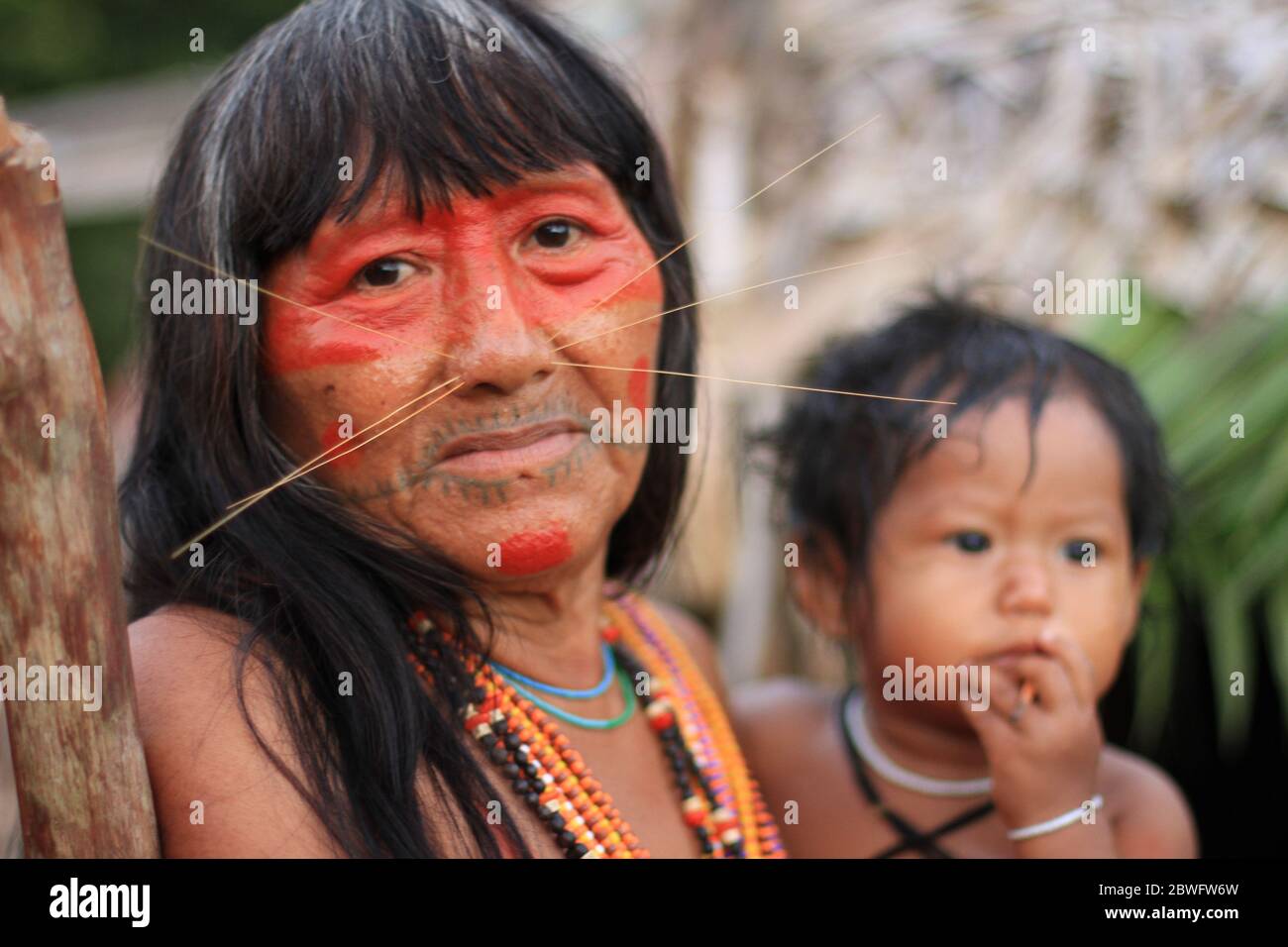 A Matses woman and child photographed together. BUEN PERU VILLAGE, PERU ...