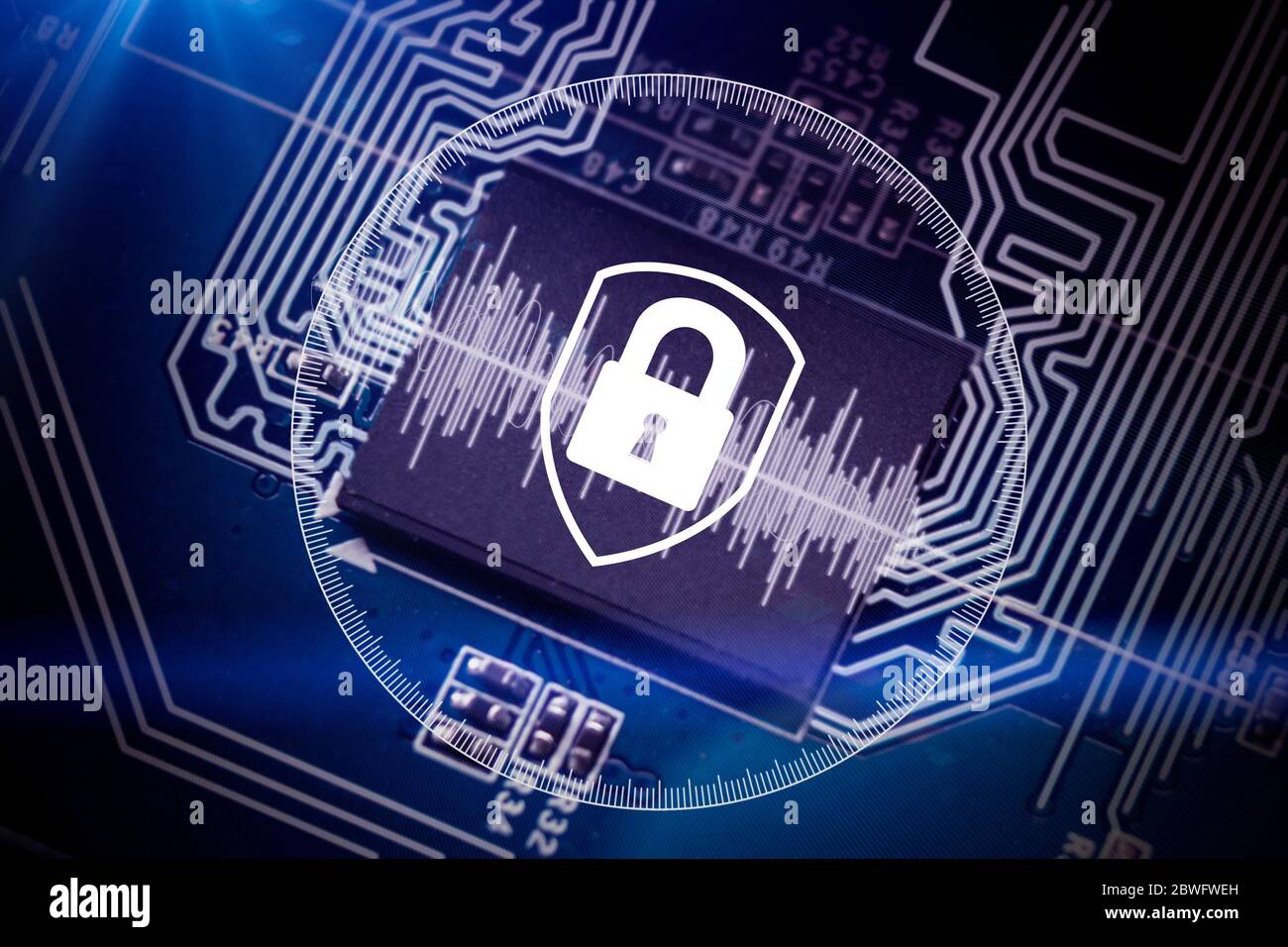 graphic symbol of a lock on a computer circuit board - computer ...