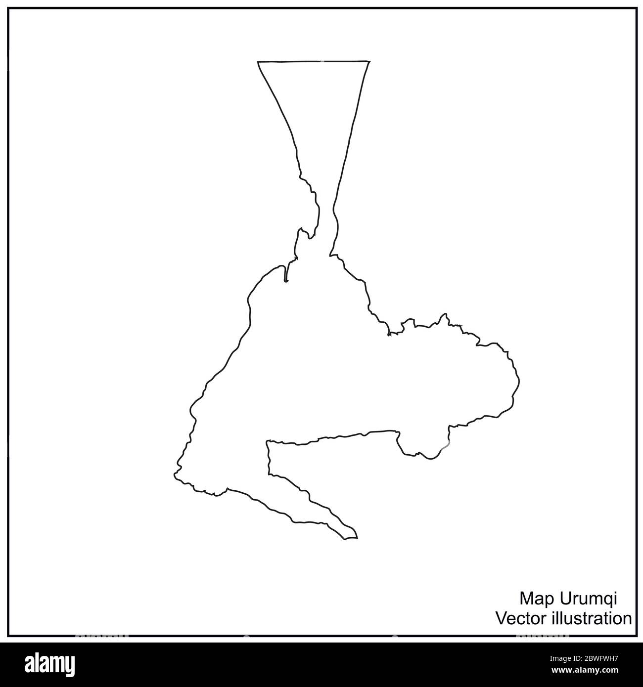 Map region of China Urumqi. Black and white illustration Urumqi region ...