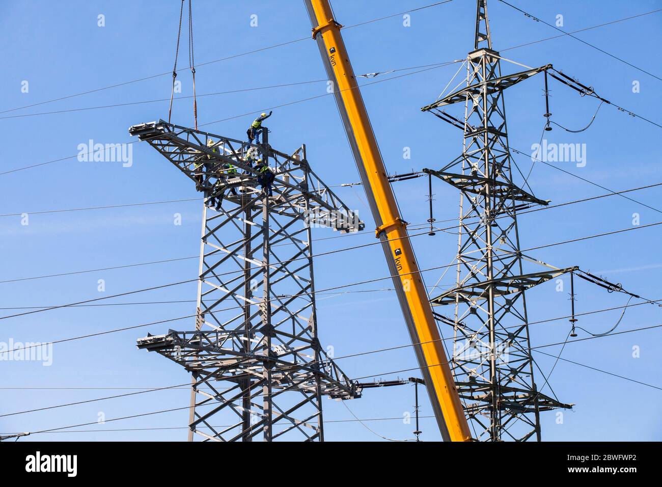 erection of high voltage pylons in Herdecke, here the network operator ...