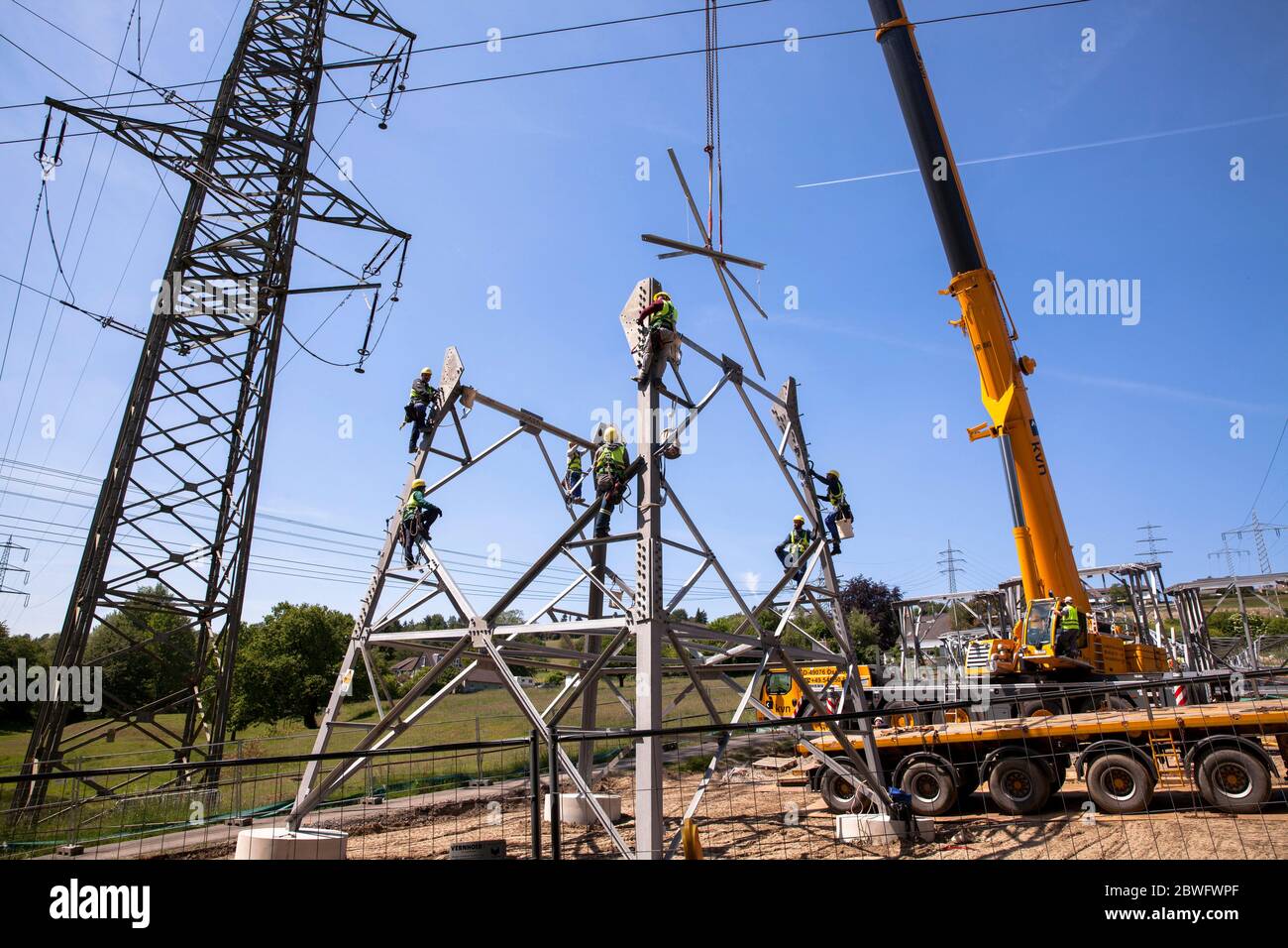 erection of high voltage pylons in Herdecke, here the network operator ...