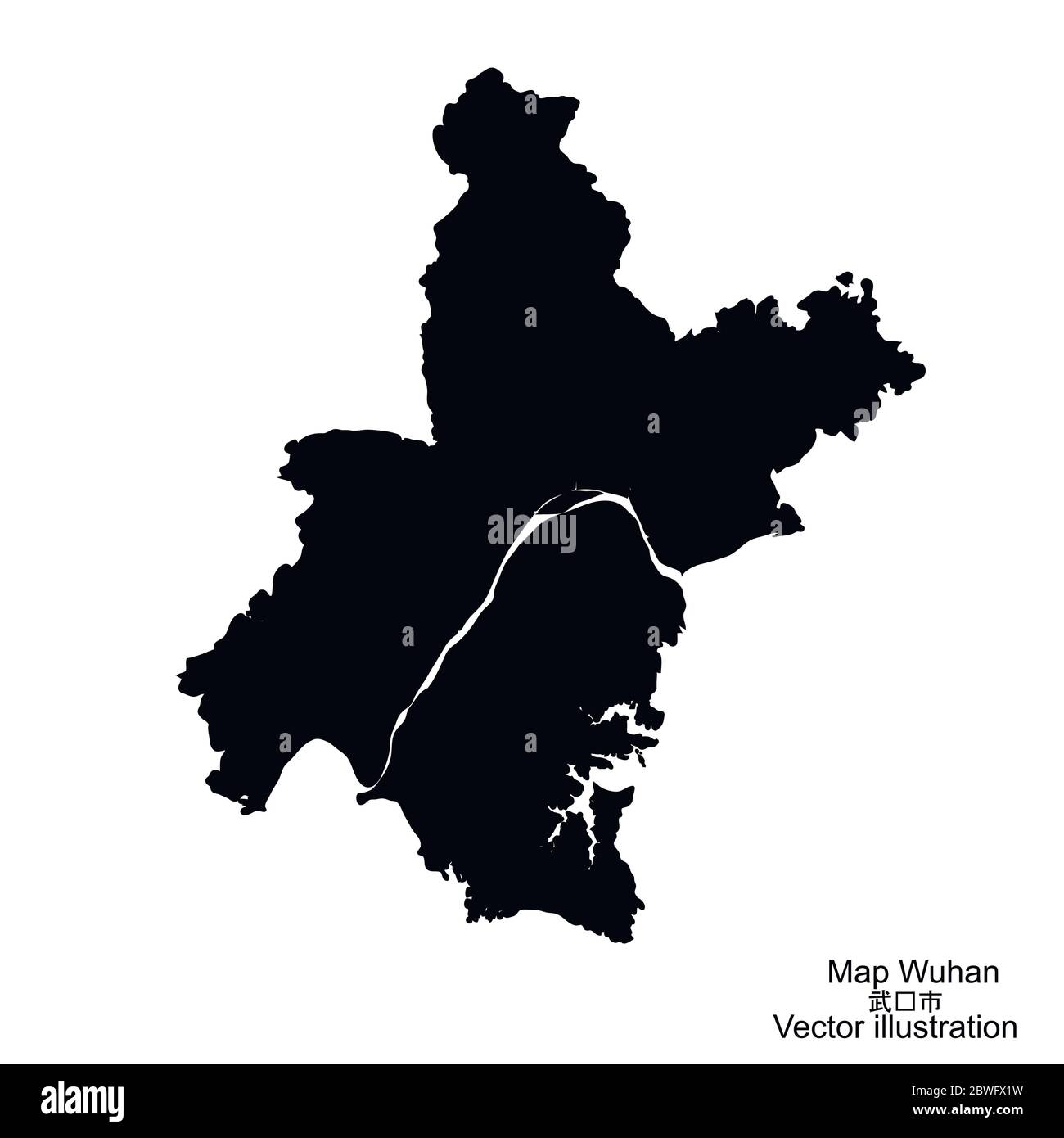 Map region of China Wuhan. Black and white illustration Wuhan region ...