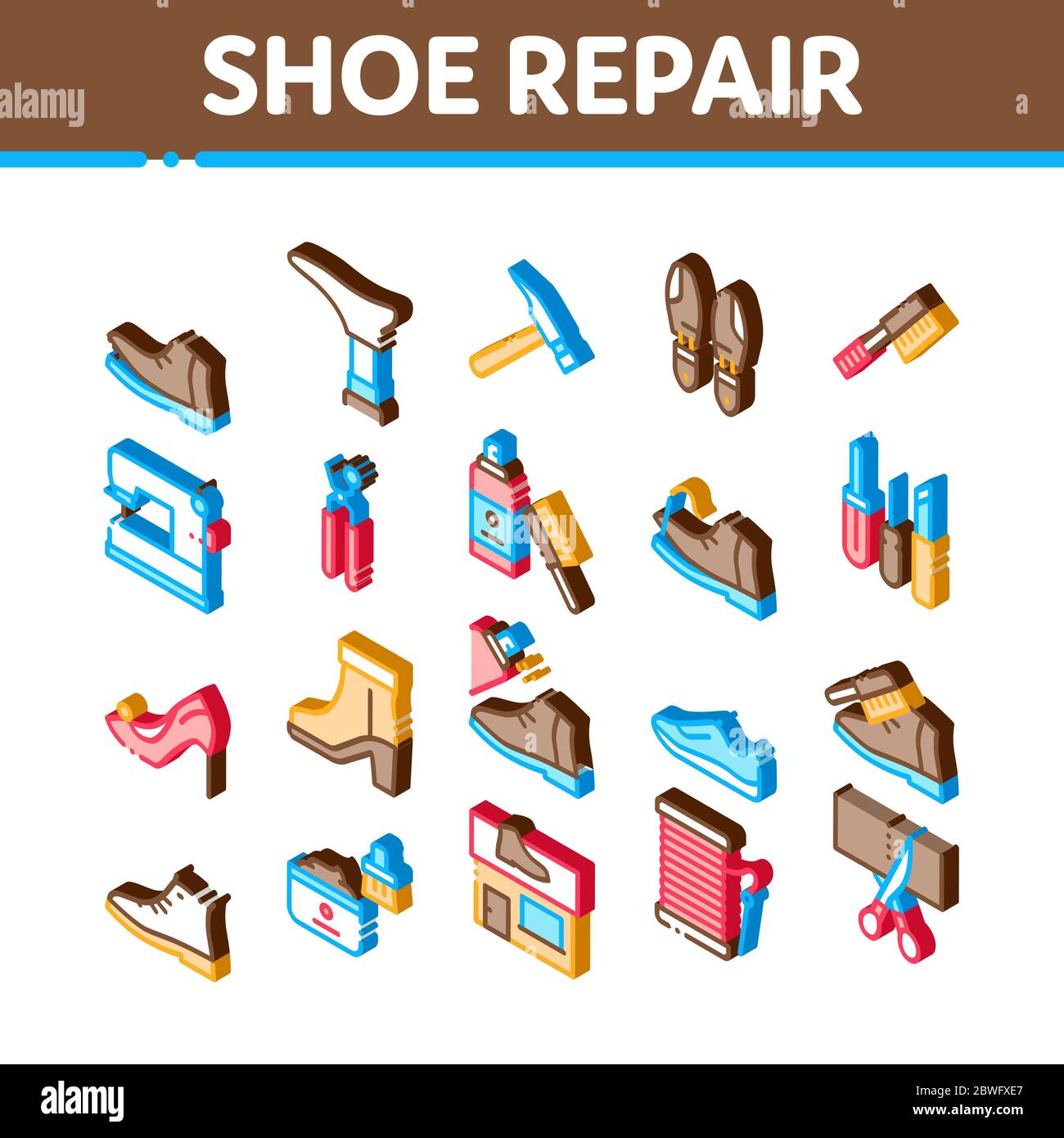 Shoe Repair Equipment Isometric Icons Set Vector Stock Vector Image ...