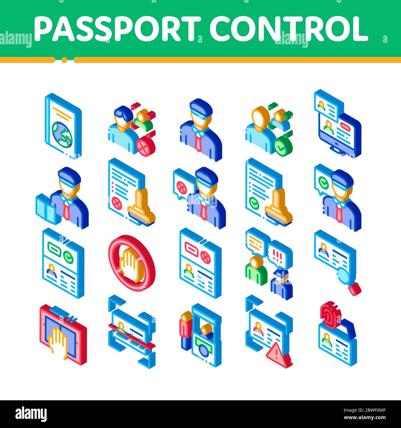 Passport Control Check Isometric Icons Set Vector Stock Vector Image ...