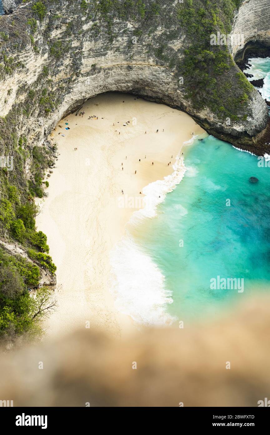 View from above, stunning aerial view of a T-Rex shaped cliffs with the ...