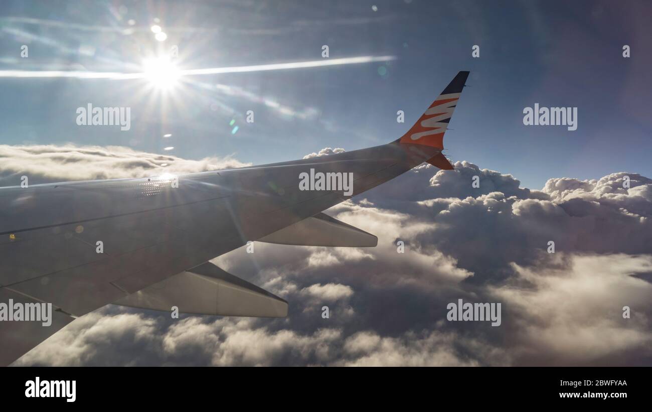 View from airplane window to see sky on evening time Stock Photo - Alamy