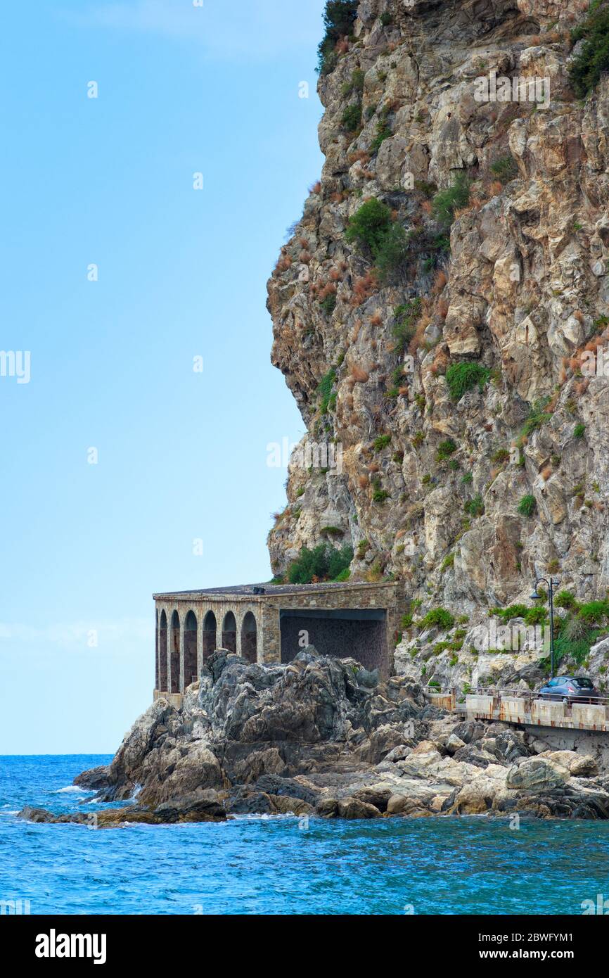Scilla, Italy - September 7, 2019: View on car road tunnel on side of ...