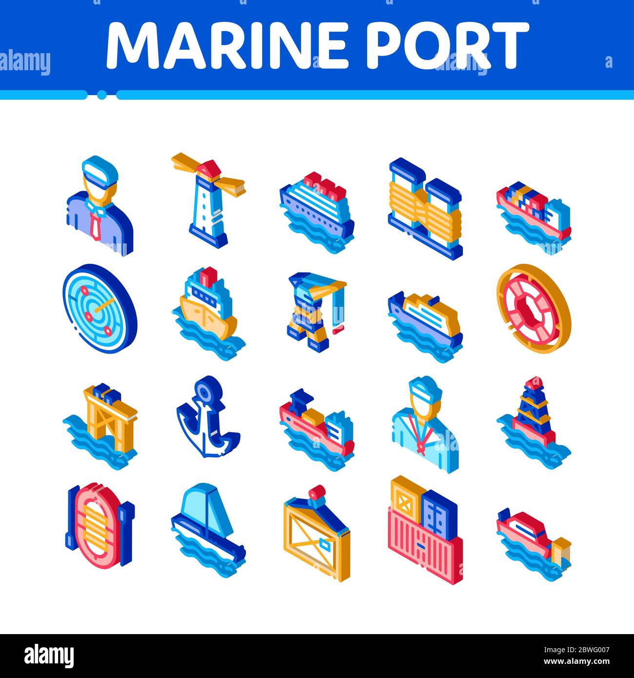 Marine Port Transport Isometric Icons Set Vector Stock Vector Image ...