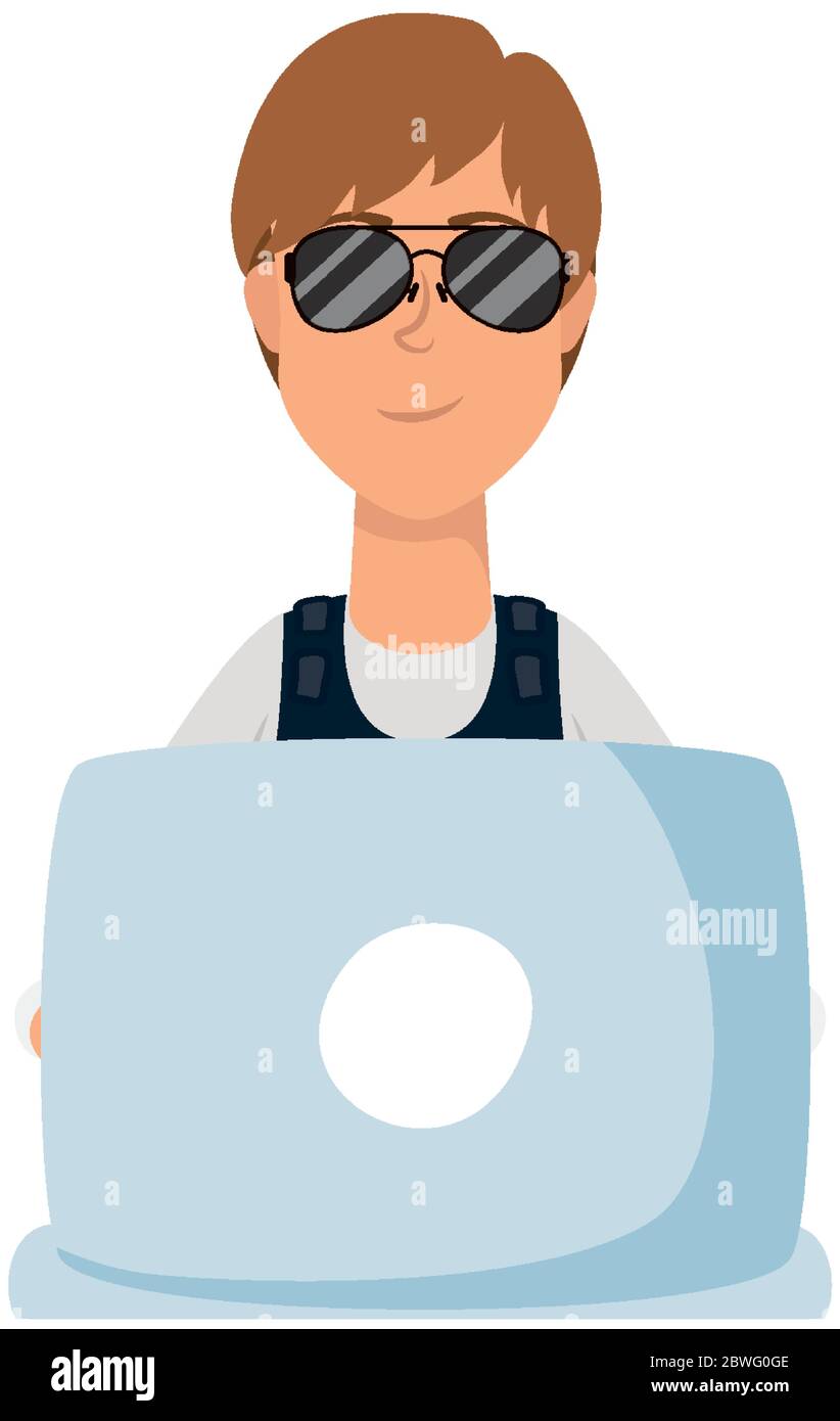 Avatar man with glasses and laptop vector design Stock Vector Image ...