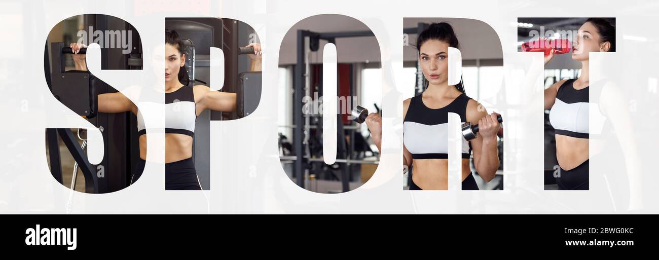 Sport texting with fitness lady photos, white background Stock Photo ...