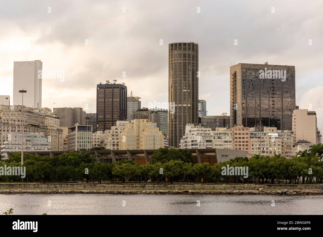Beautiful sunset view to high buildings in the downtown area of Rio de ...