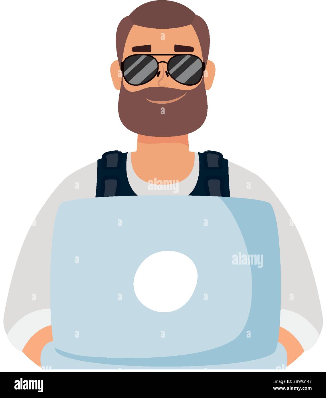 Avatar man with beard glasses and laptop vector design Stock Vector ...