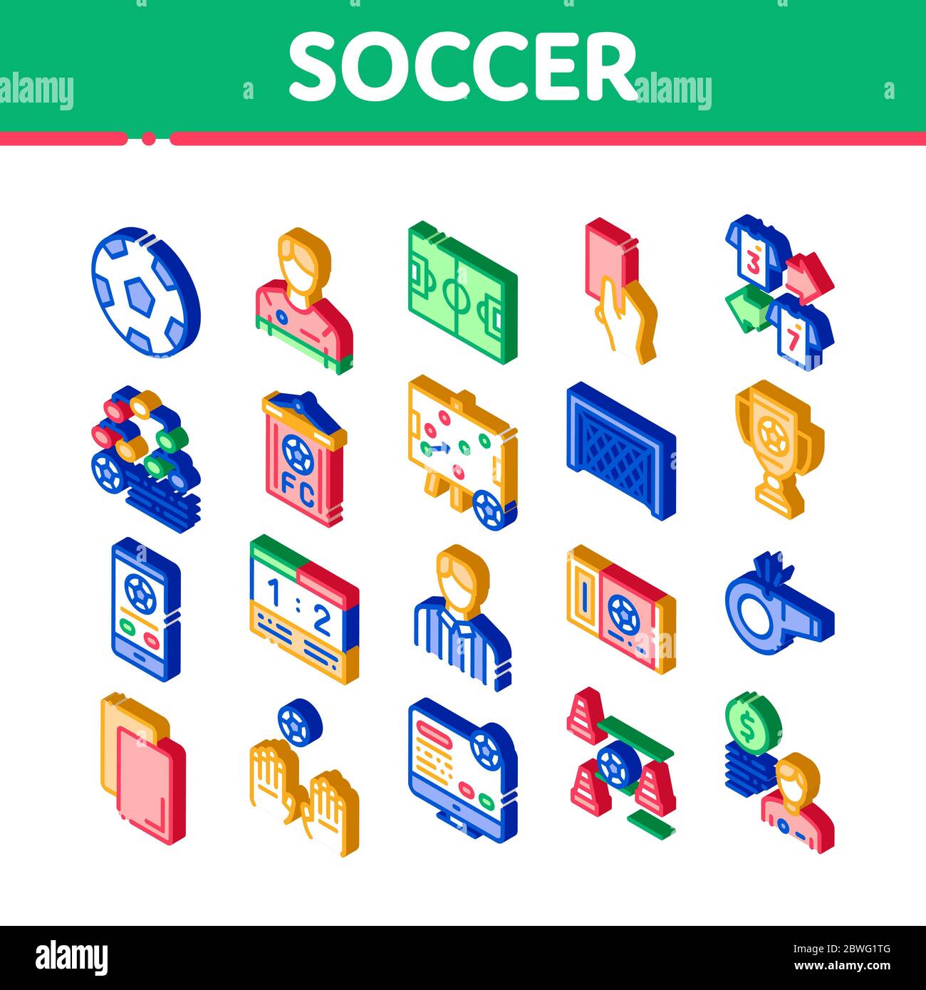 Soccer Football Game Isometric Icons Set Vector Stock Vector Image ...