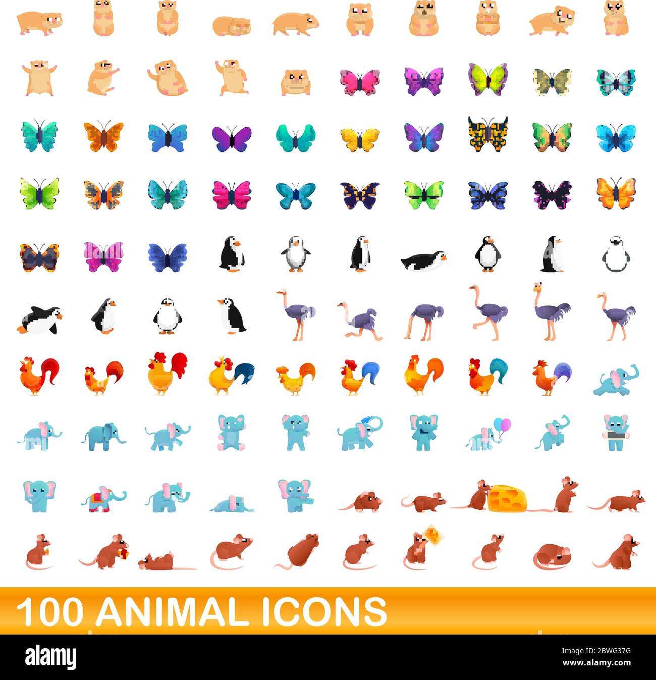100 animal icons set. Cartoon illustration of 100 animal icons vector ...