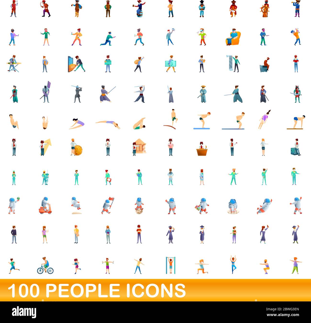 100 people icons set. Cartoon illustration of 100 people icons vector ...