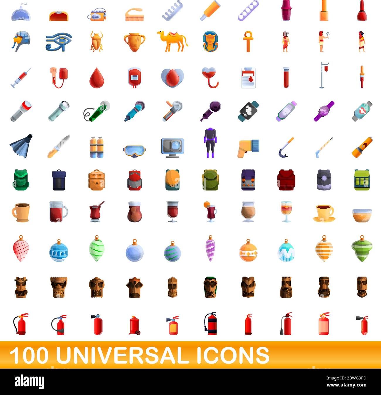 100 universal icons set. Cartoon illustration of 100 universal icons ...