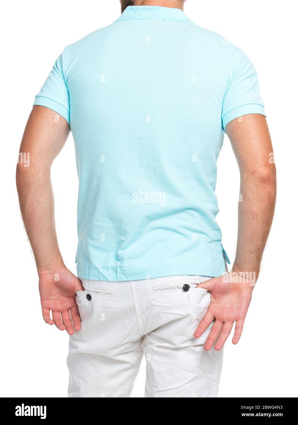 blank color t-shirt on man (back side) isolated on white background ...