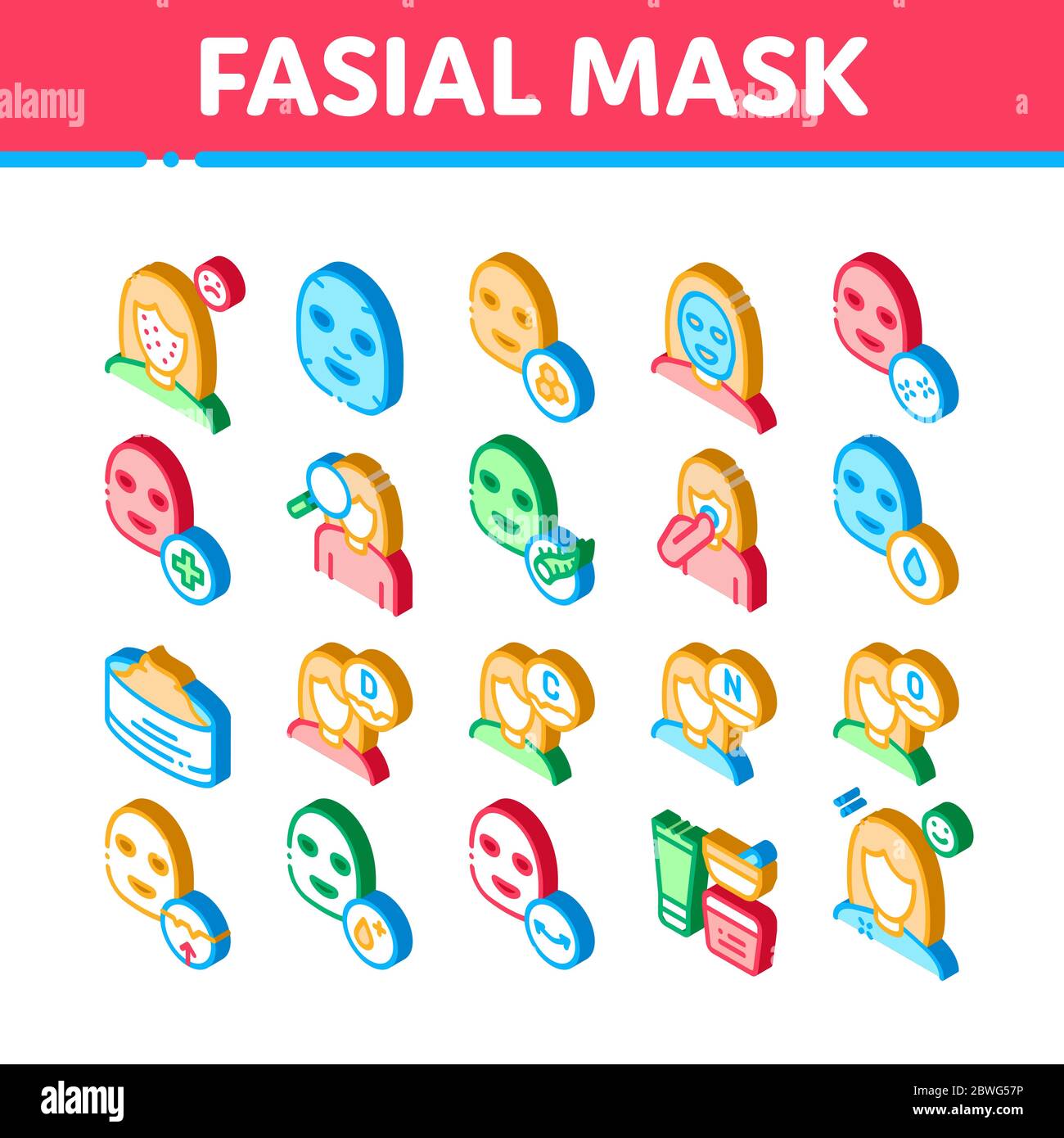 Facial Mask Healthcare Isometric Icons Set Vector Stock Vector Image ...