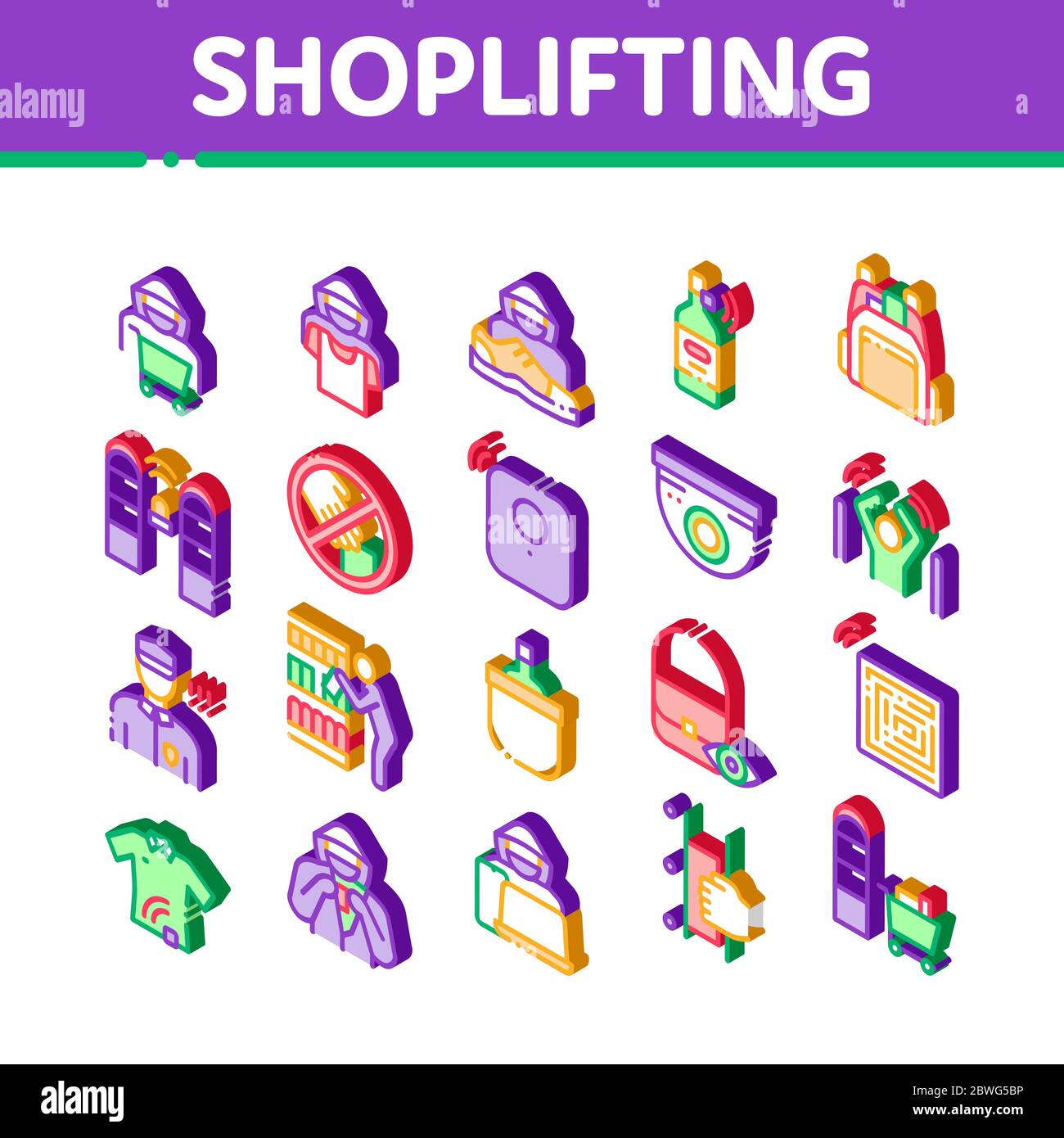 Shoplifting Isometric Icons Set Vector Stock Vector Image & Art - Alamy