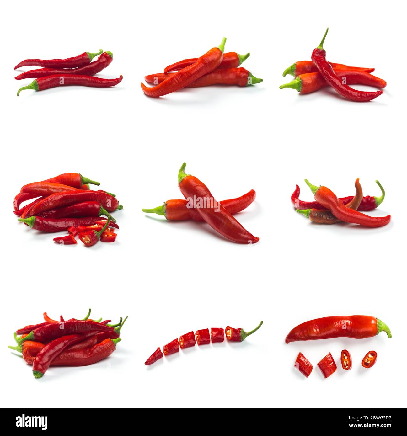 Set of red chili pepper isolate on white with clipping path Stock Photo ...